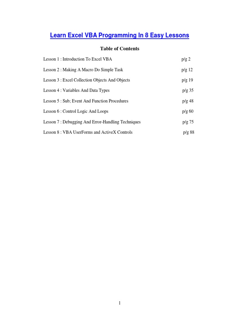 Learn Excel Vba In 8 Easy Lessons Pdf Microsoft Excel Variable 8878