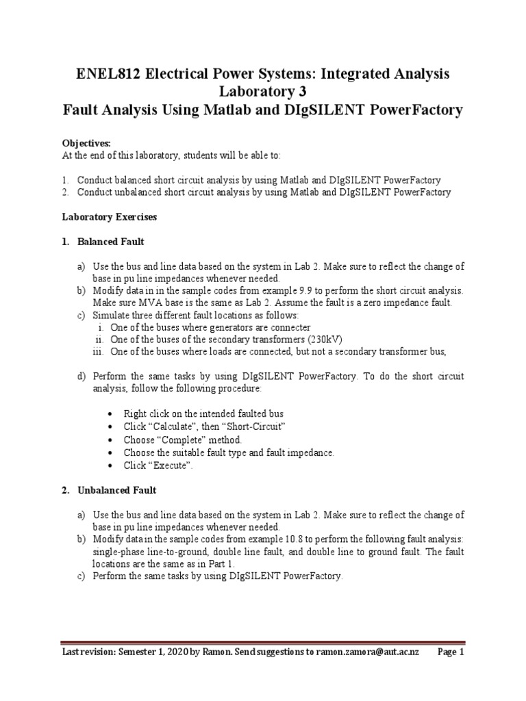 Lab 3 - Short Circuit Analysis Using Matlab and DigSilent | PDF