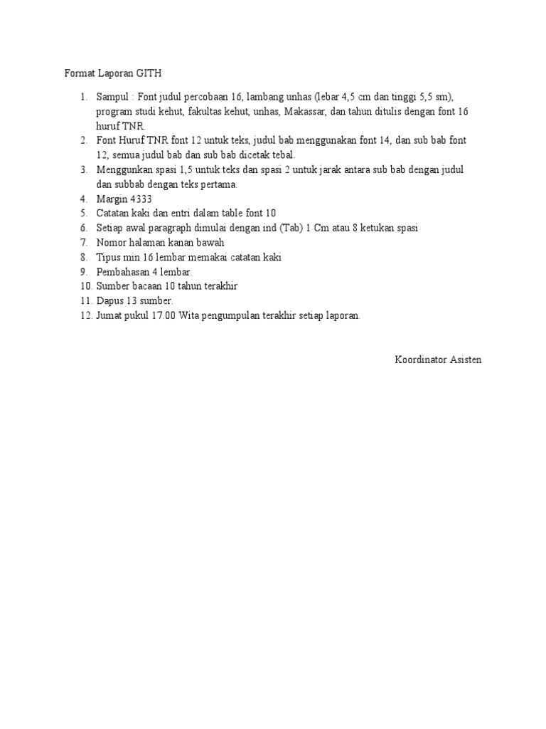 Format Laporan GITH dan Font TNR | PDF
