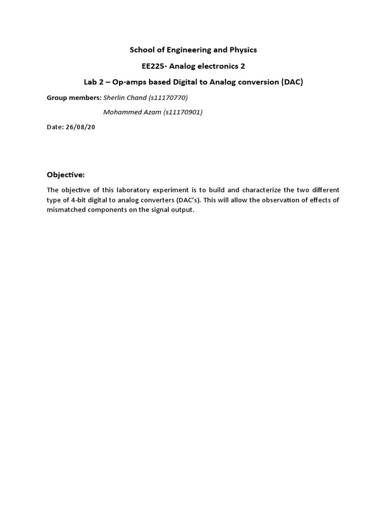 Ee225 Lab 2 Pdf Electronic Circuits Digital To Analog Converter