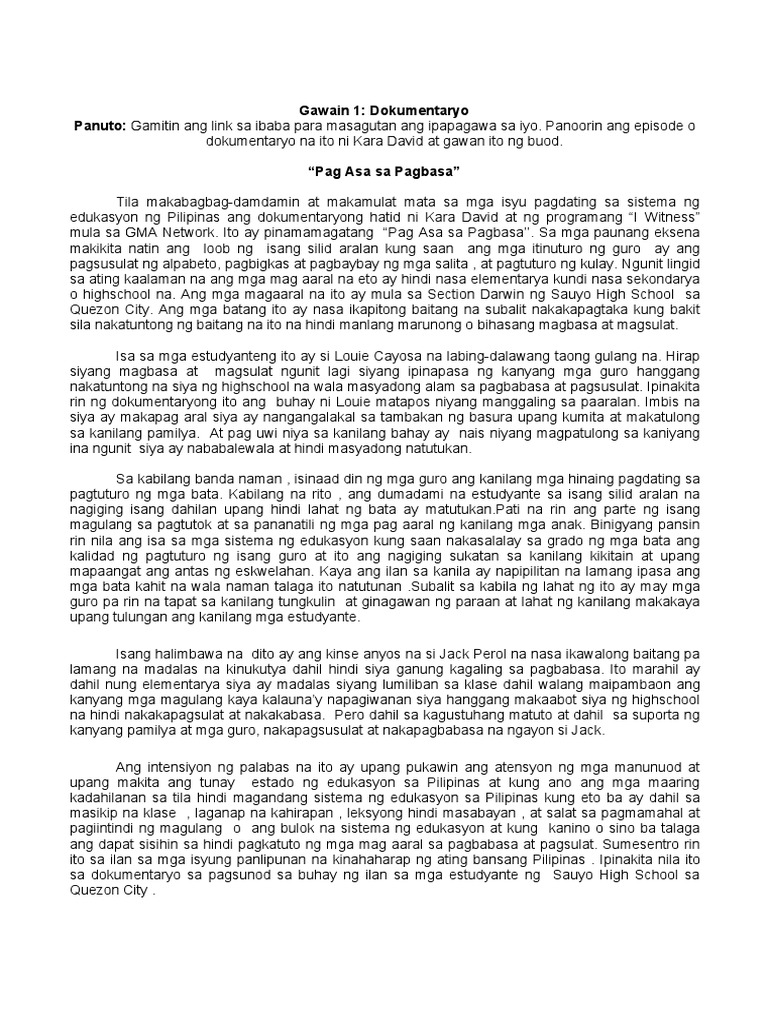 Analisis Sa Isang Dokumentaryo | PDF