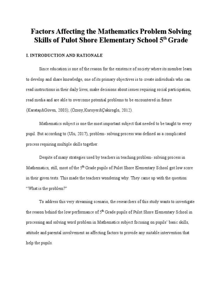 Factors Leading To Poor Performance in Problem Solving Skills in ...