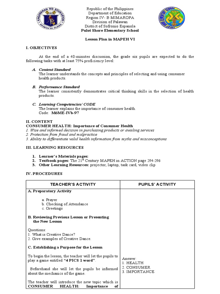 LP Consumer Health | Download Free PDF | Learning | Lesson Plan