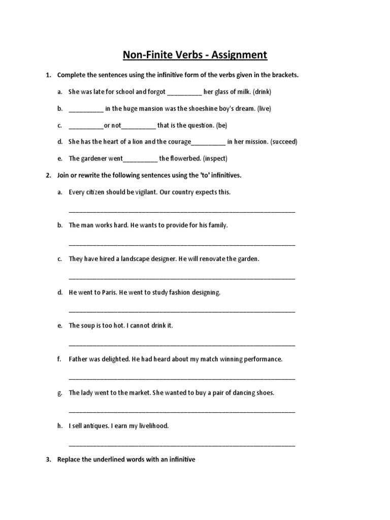 Non-Finite Verbs Exercises for Class 8 | PDF | Verb | Grammar