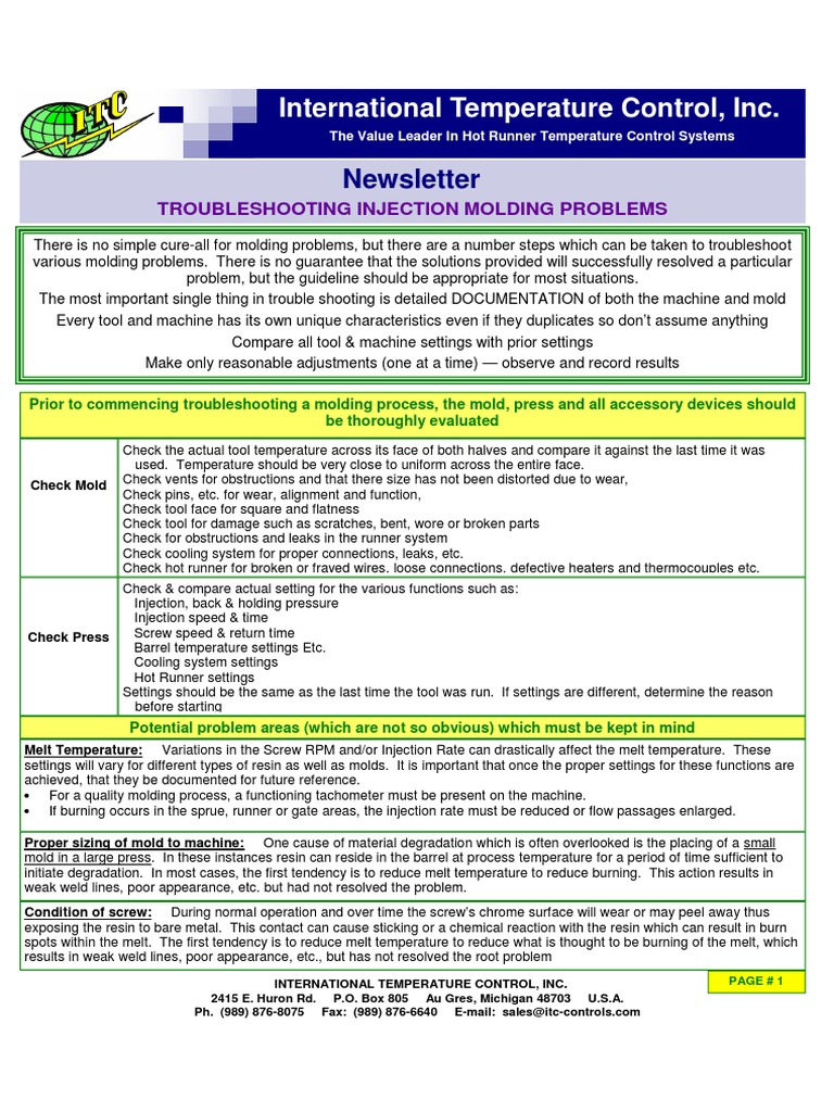 Trouble Shooting Injection Molding Process | PDF | Thermocouple ...