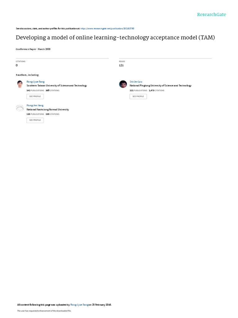 Developing A Model of Online Learning-Technology Acceptance Model (TAM ...