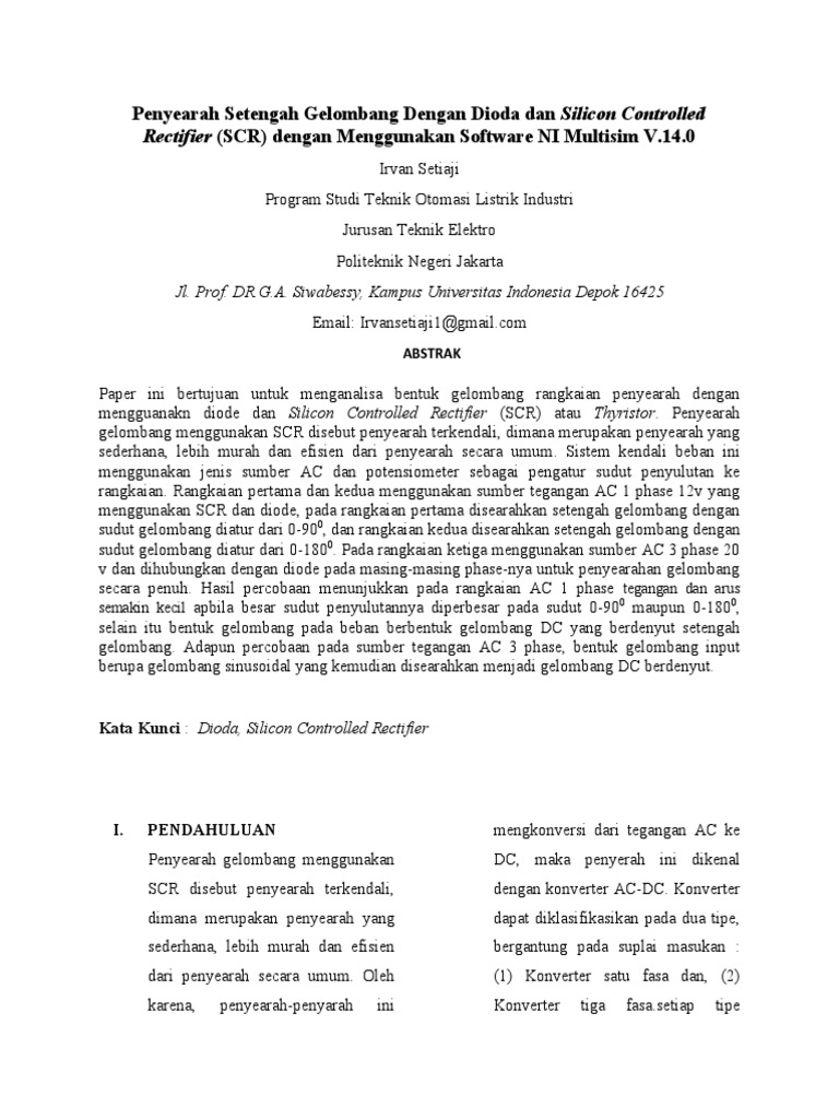 Jurnal Pengendalian Tegangan Dengan Dioda Dan SCR | PDF