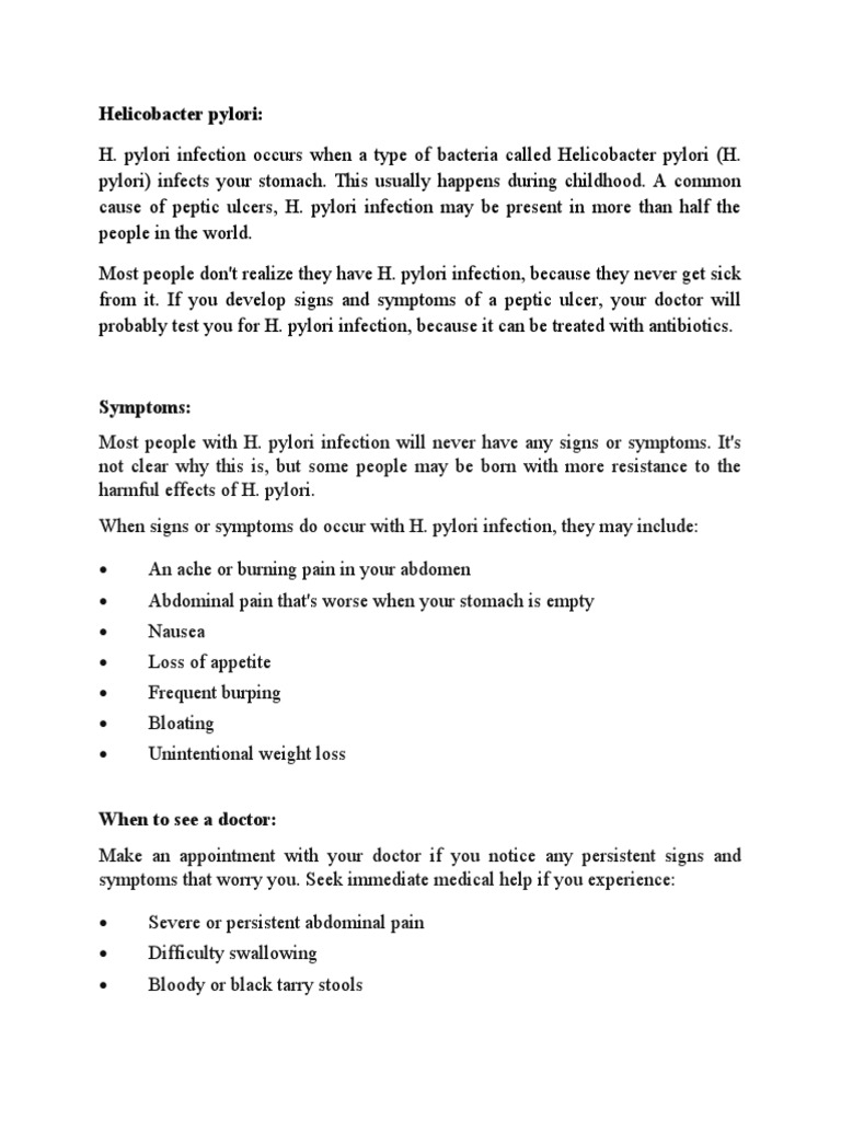 Helicobacter Pylori:: Symptoms | PDF | Bloating | Epidemiology