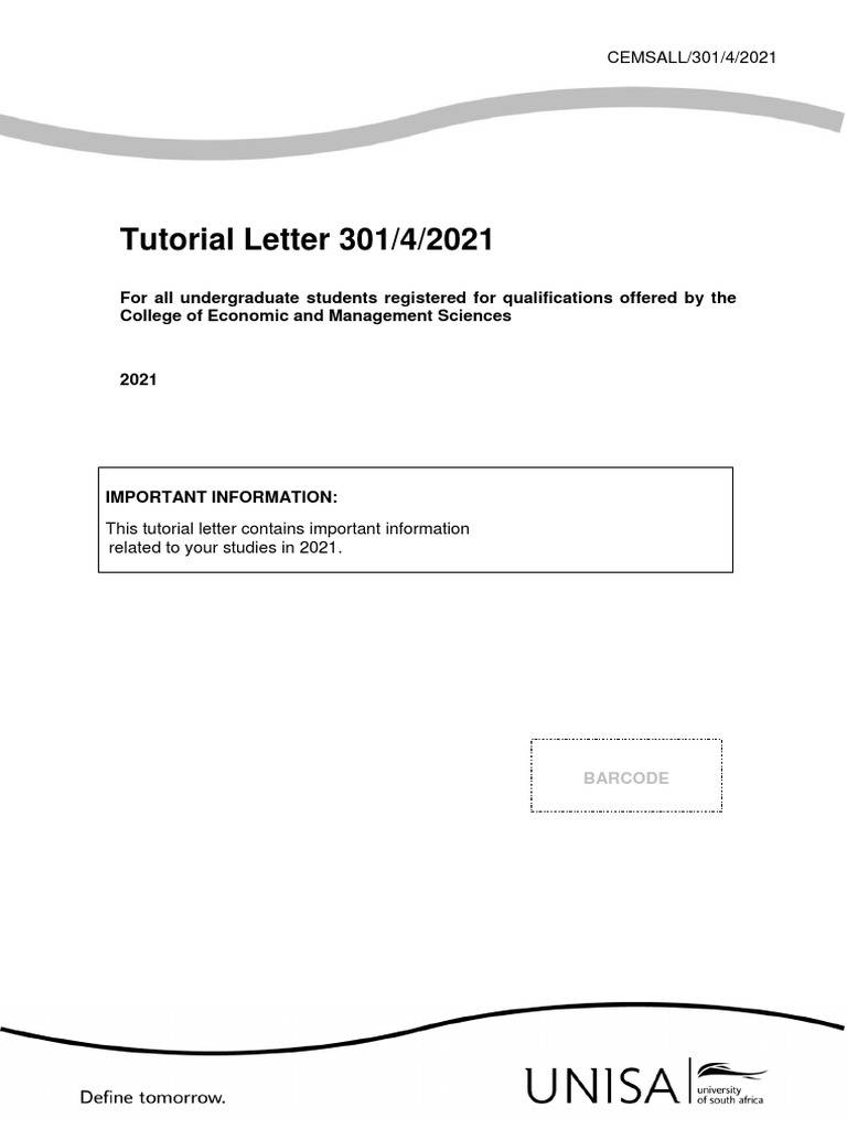 Tutorial Letter 301/4/2021: CEMSALL/301/4/2021 | PDF | Academic Degree ...