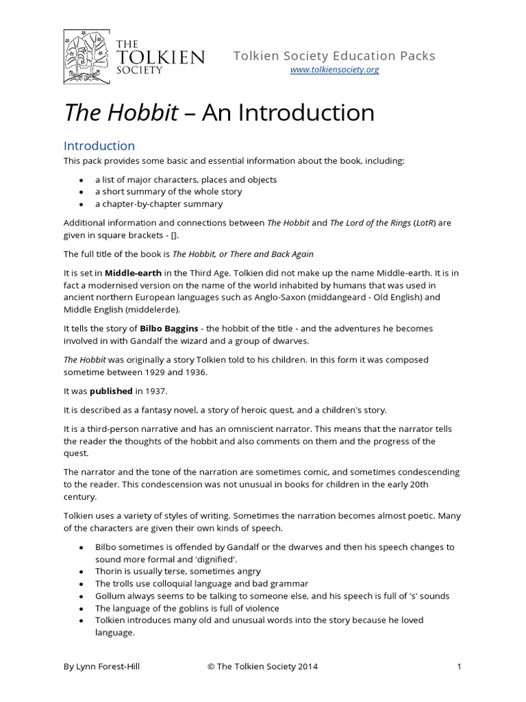 The Hobbit An Introduction | PDF | Bilbo Baggins | The Hobbit