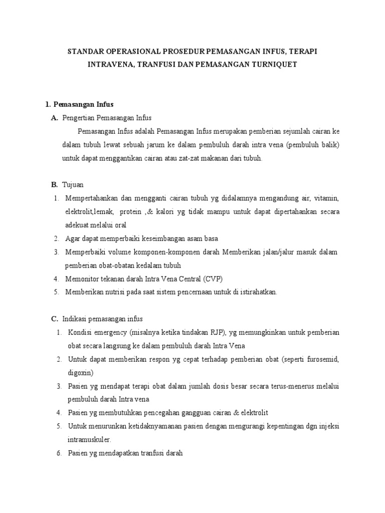 Standar Operasional Prosedur Pemasangan Infus | PDF
