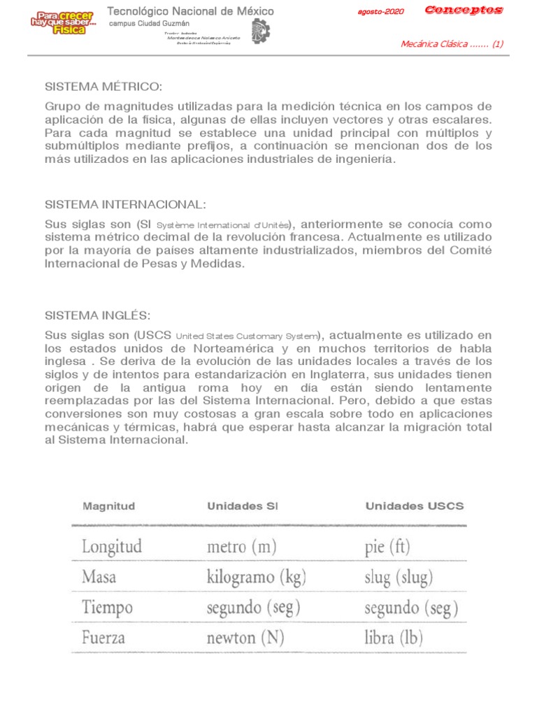 Mecánica Clásica (UNIDAD 1) ....... Conceptos Fundamentales y Cinemática de La Partícula ...