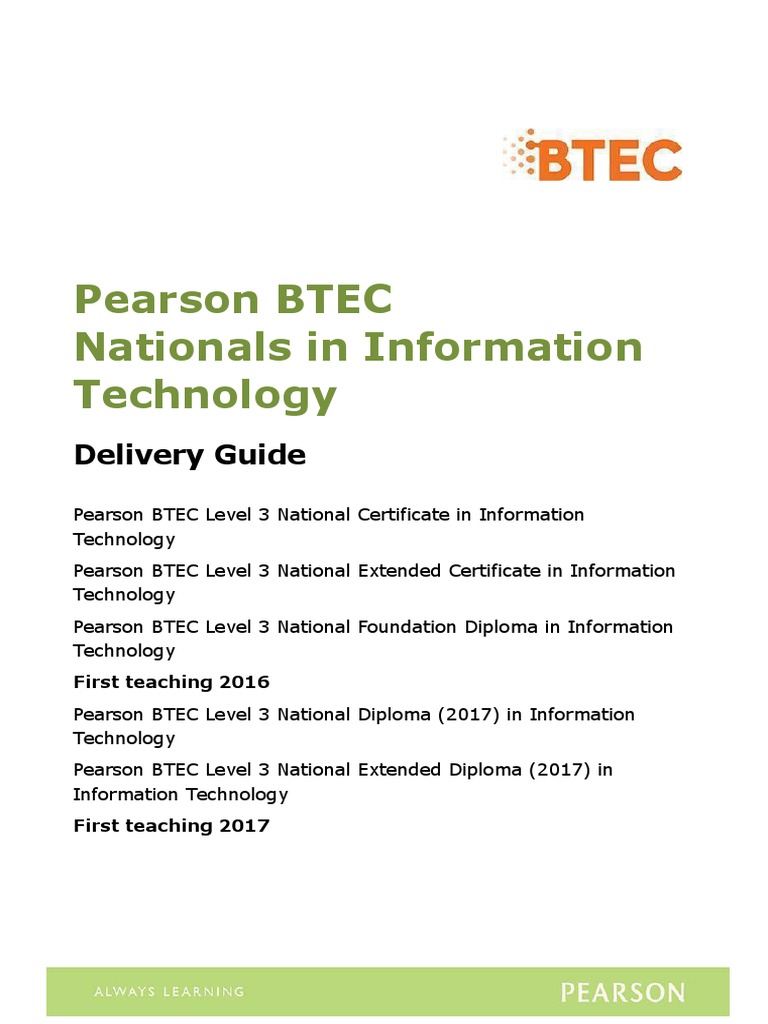 Btec Delivery Guide | PDF | Learning | Test/Examination