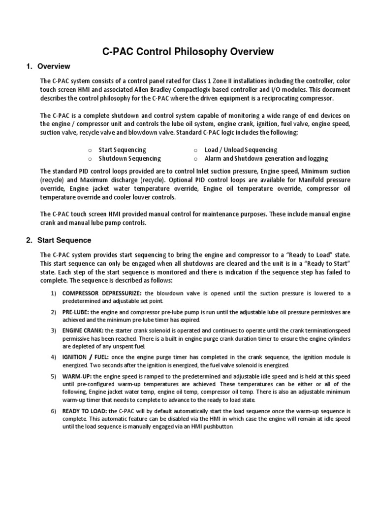 C-PAC Control Philosophy Overview | PDF | Programmable Logic Controller | Ignition System