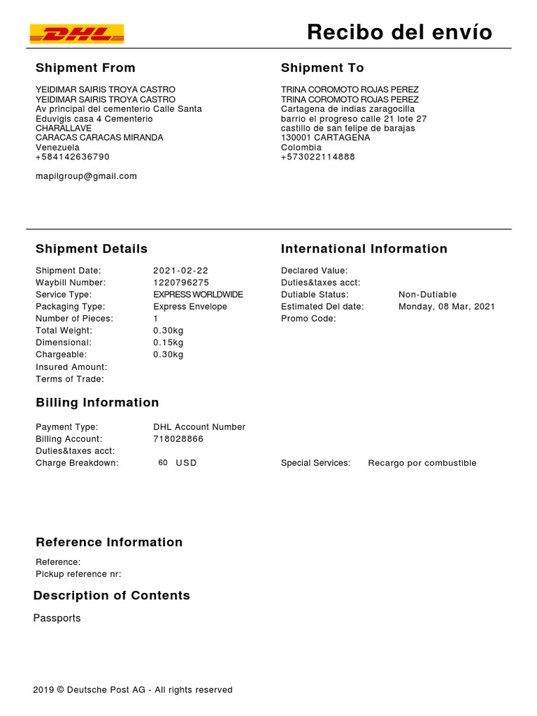 Recibo Del Envío: Shipment From Shipment To | PDF