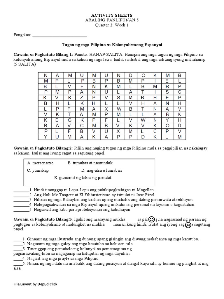 AP 5 Activity Sheet Q3 W1 | PDF