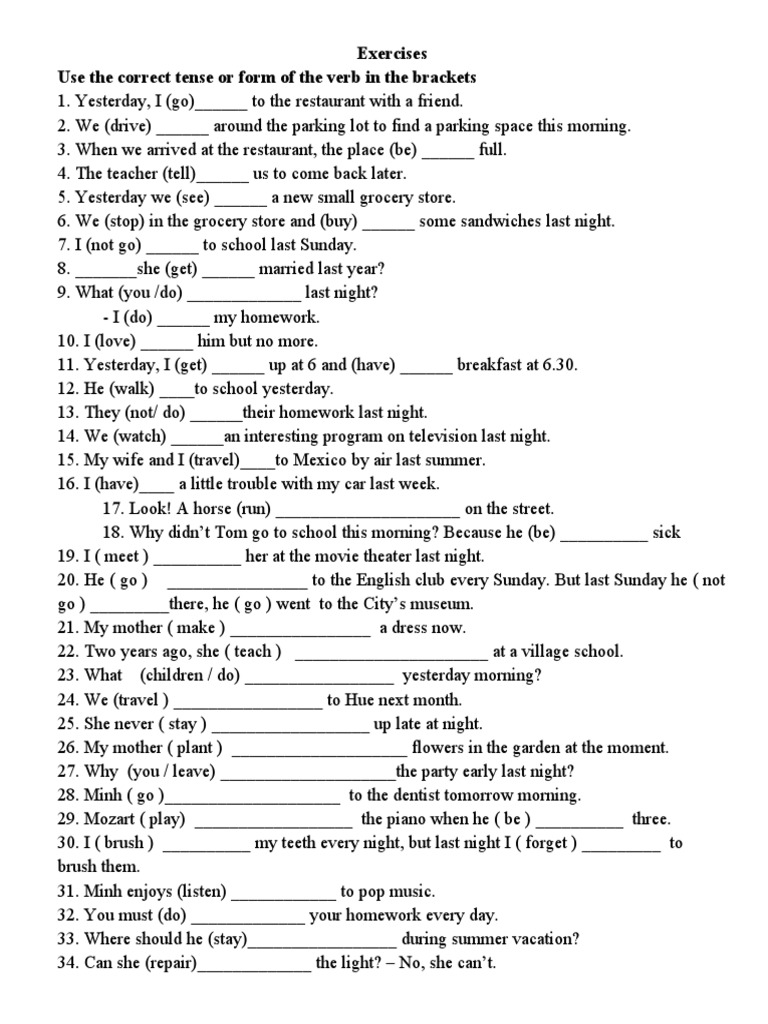 Exercises Use The Correct Tense or Form of The Verb in The Brackets | PDF