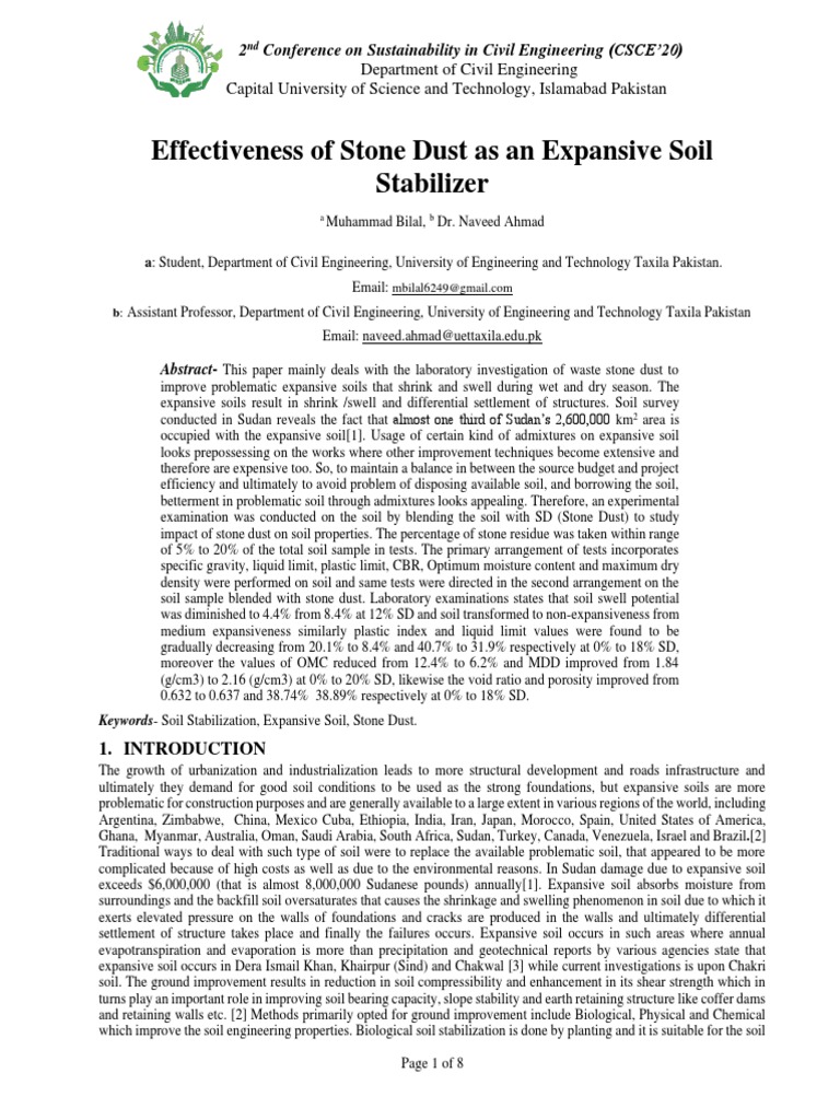Effectiveness of Stone Dust As An Expansive Soil Stabilizer | PDF ...