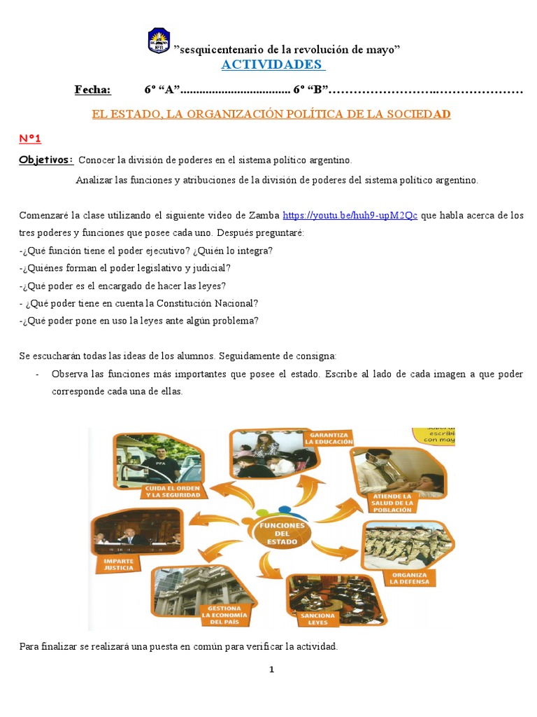 Actividades sobre los tres poderes del Estado | PDF | Estado (política ...