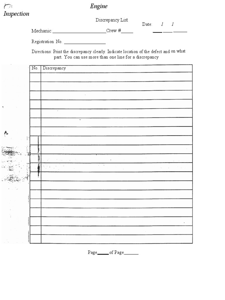 Discrepancy List Mechanic: Crew #: Date | PDF