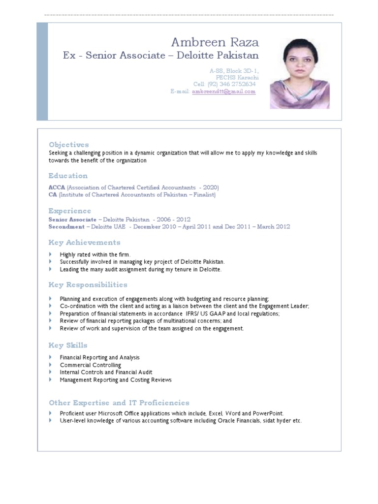 Ambreen Raza: Ex - Senior Associate - Deloitte Pakistan | PDF | United ...