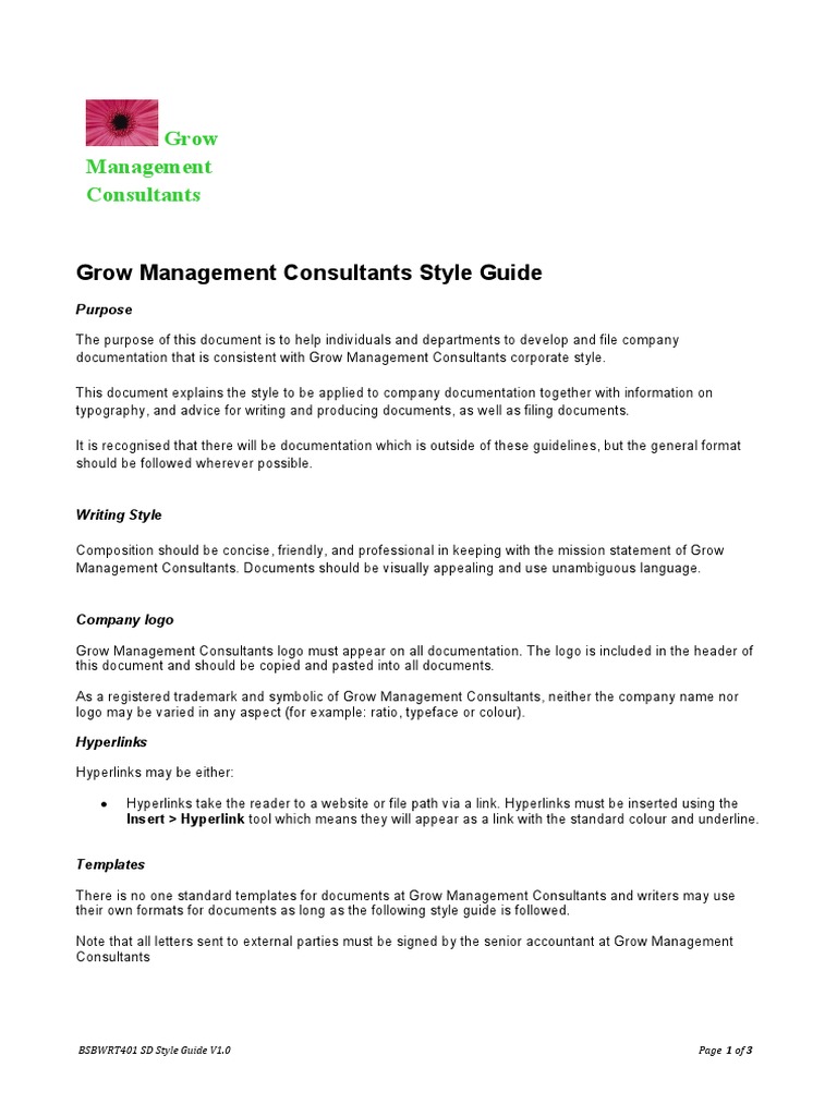 Grow Management Consultants Style Guide V1.0 | PDF | Hyperlink | Document