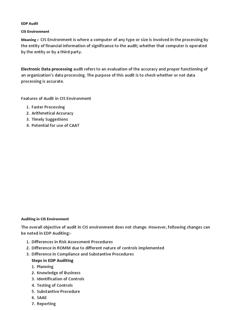 EDP Audit CIS Environment Meaning | PDF | Audit | Input/Output