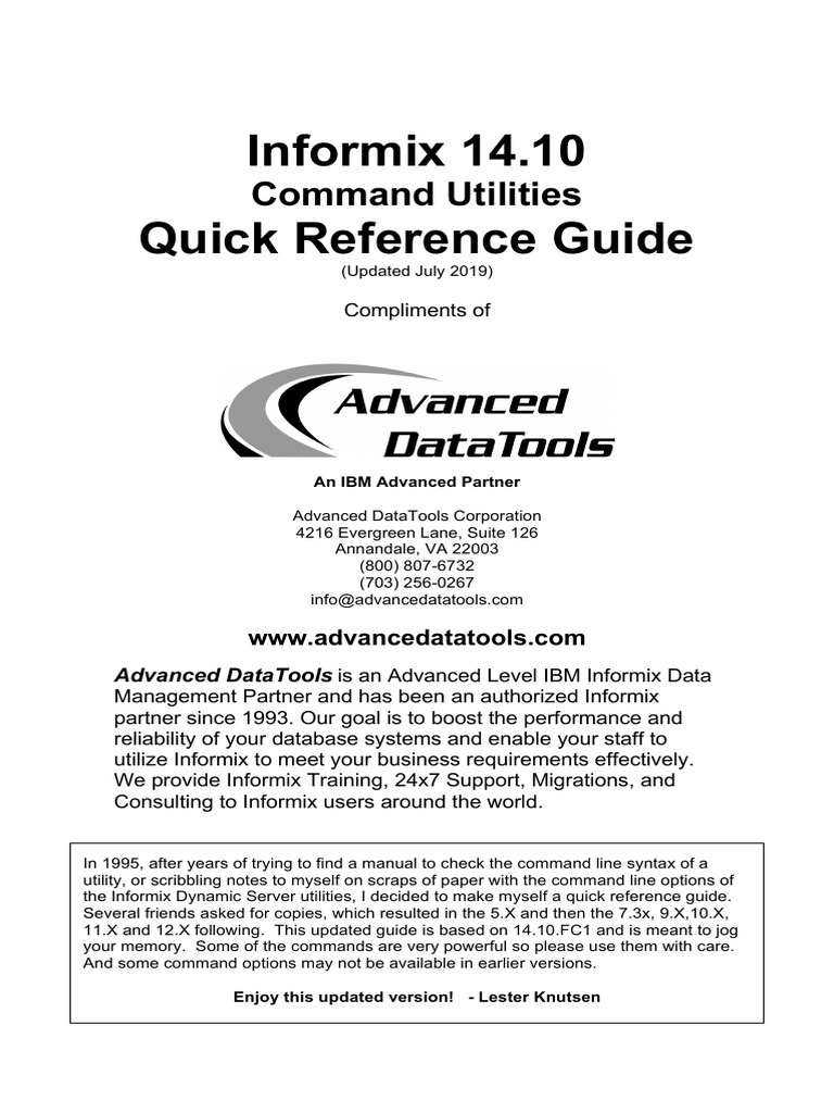 Informix 14.10 Quick Reference Guide: Command Utilities | Download Free PDF | Database Index ...