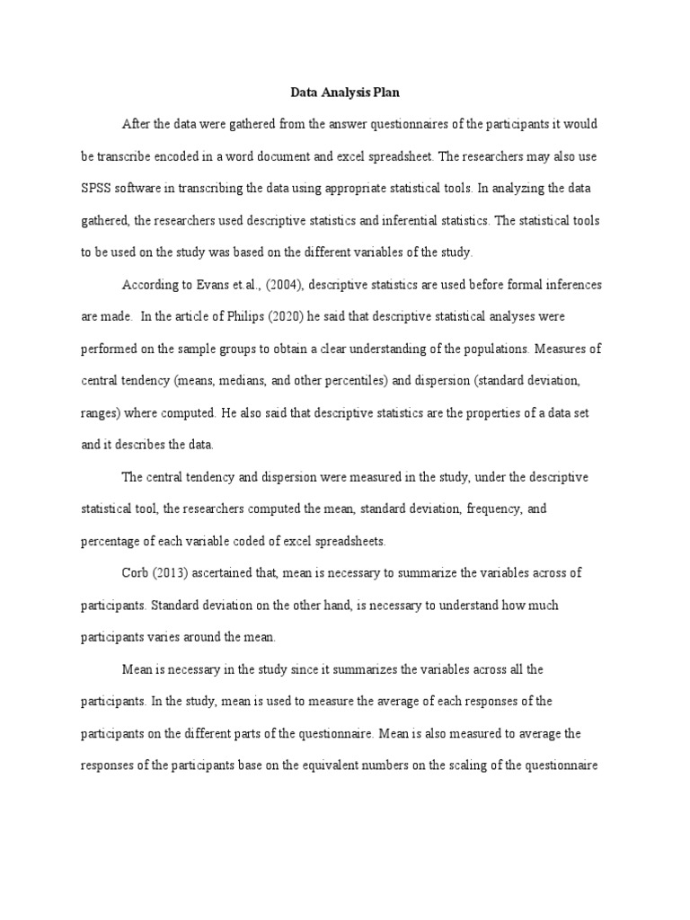 Data Analysis Plan | PDF | Statistics | Correlation And Dependence