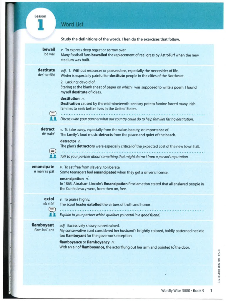 Wordly Wise Book 9 Lesson 1 | PDF