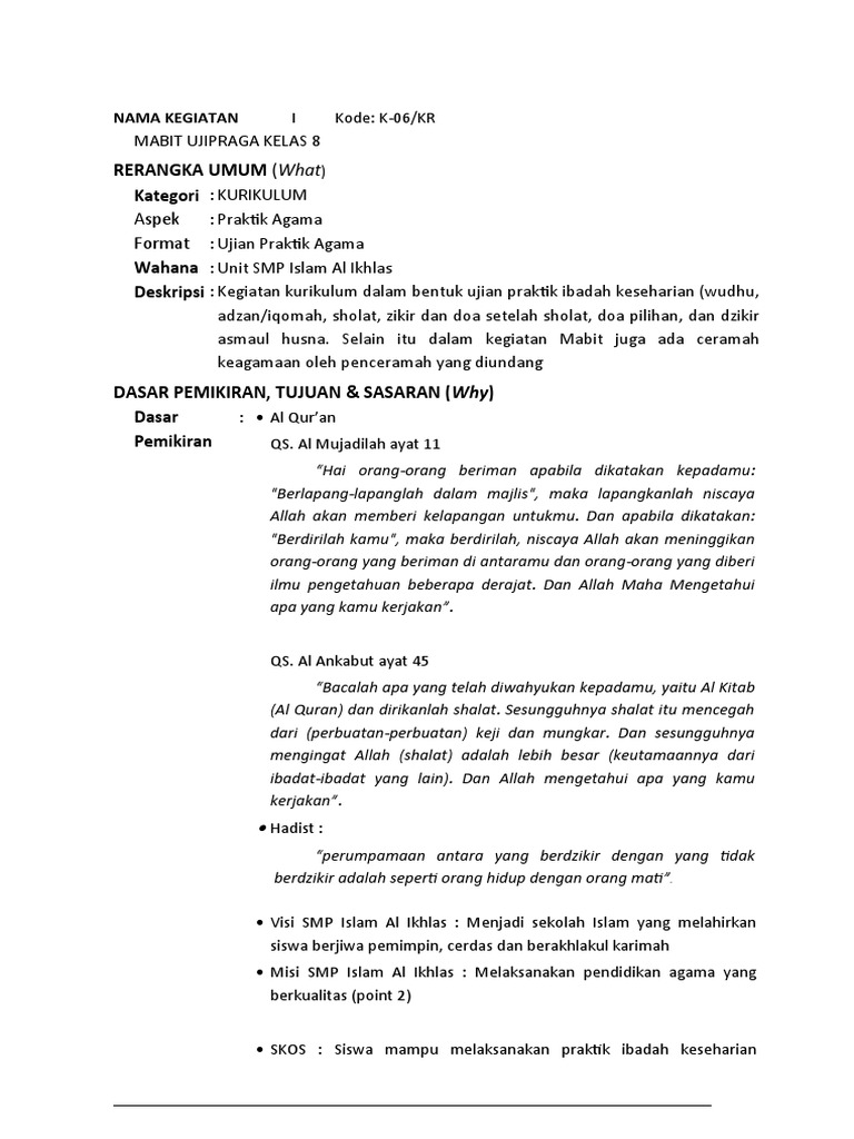 Contoh PROPOSAL Kegiatan MABIT SMP | PDF
