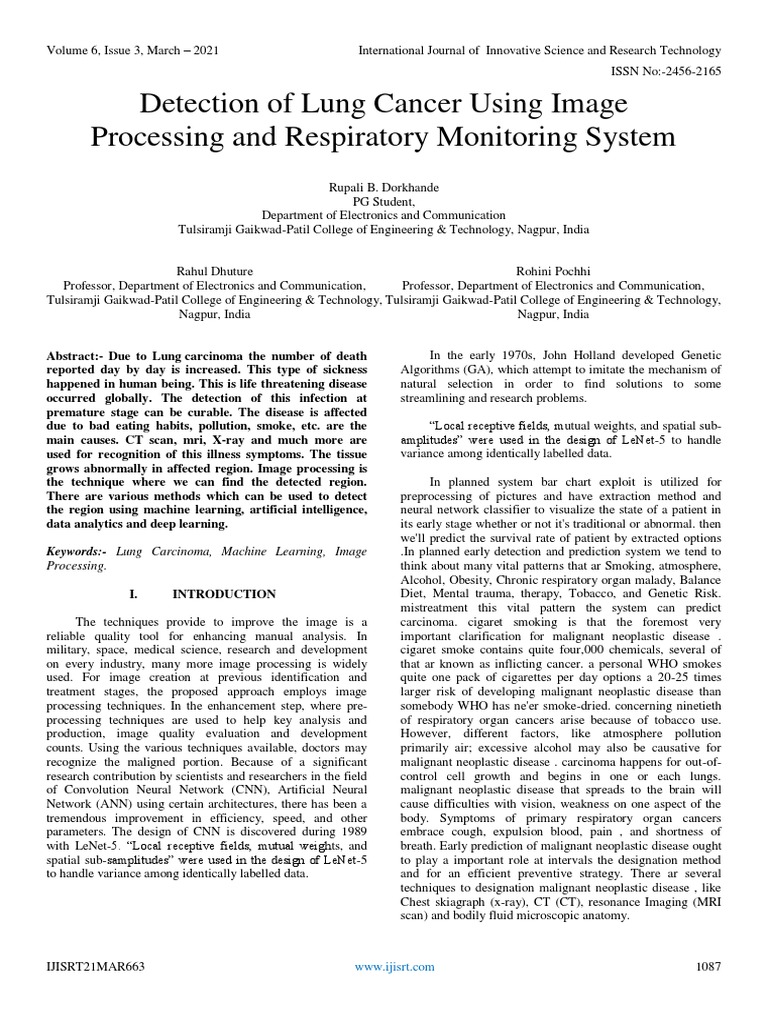 Detection of Lung Cancer Using Image Processing and Respiratory Monitoring System | PDF ...