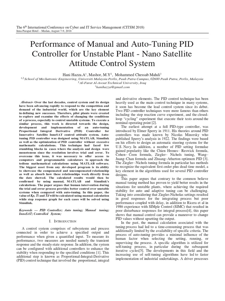 Performance of Manual and Auto-Tuning PID 2018 | PDF | Control Theory | Cybernetics