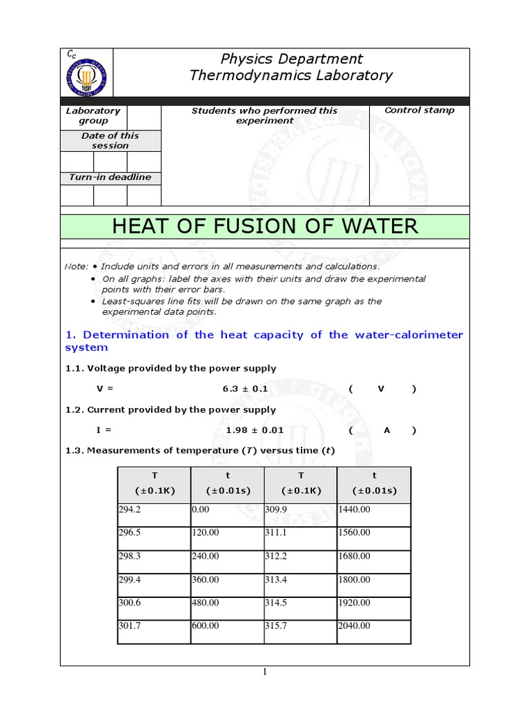 Heat of Fusion Experiment Results | PDF | Accuracy And Precision | Heat