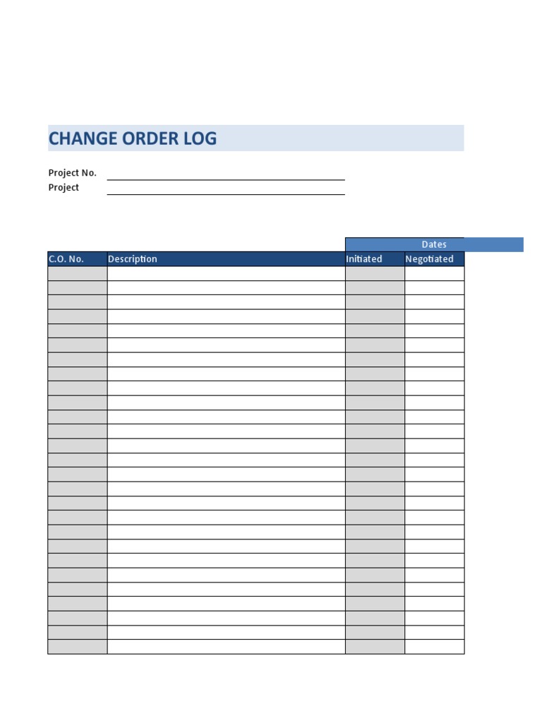 Excel Construction Project Management Template Change Order Log ...