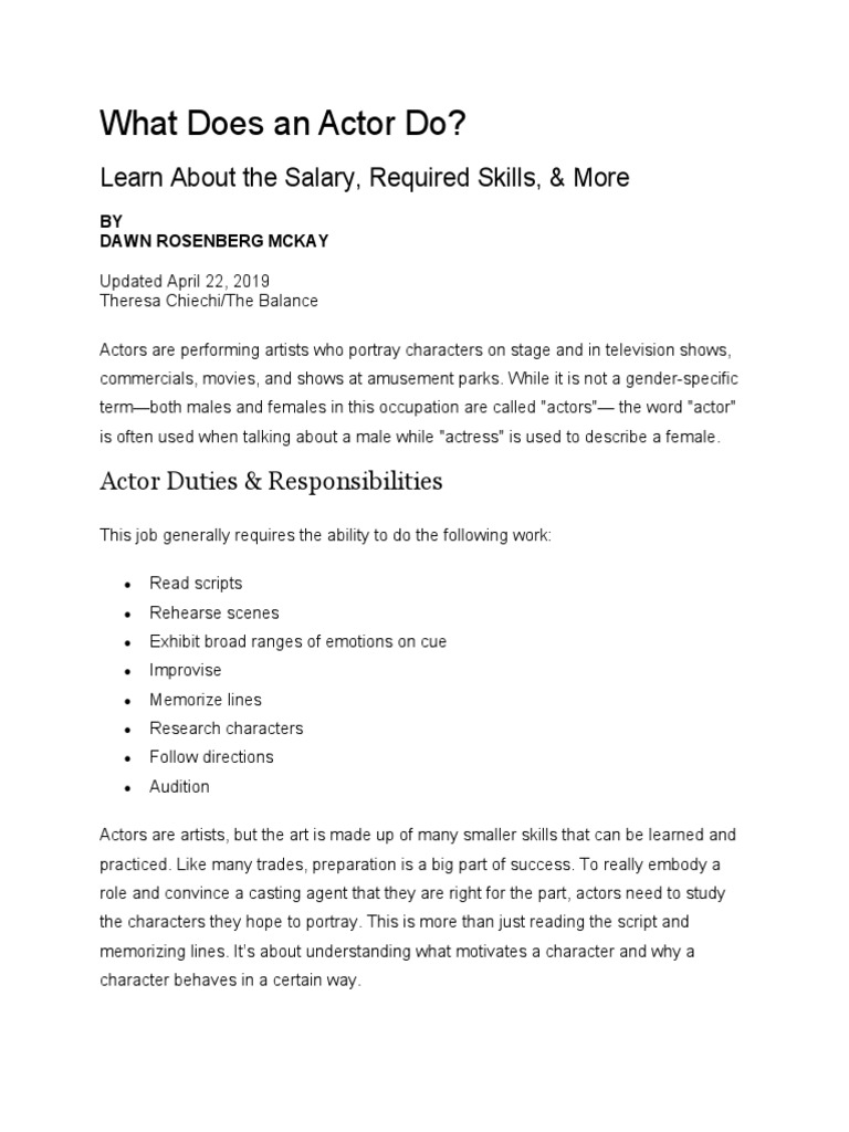 What Does An Actor Do | PDF | Actor | Audition