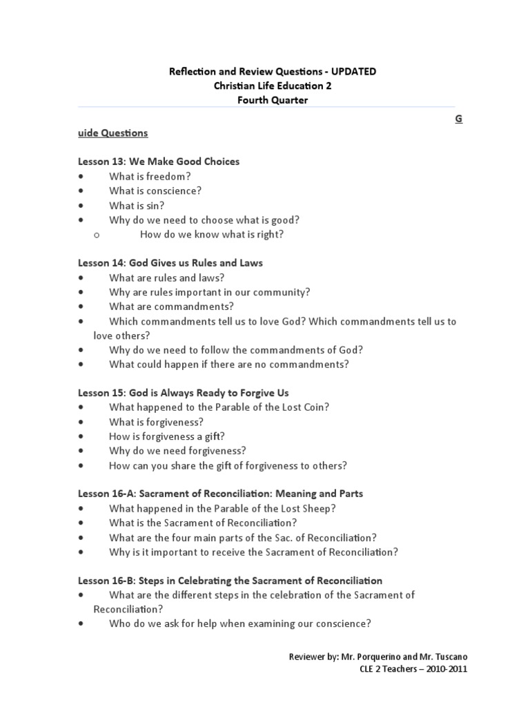 Christian Life Education Reflection Guide | PDF | Lent | Easter