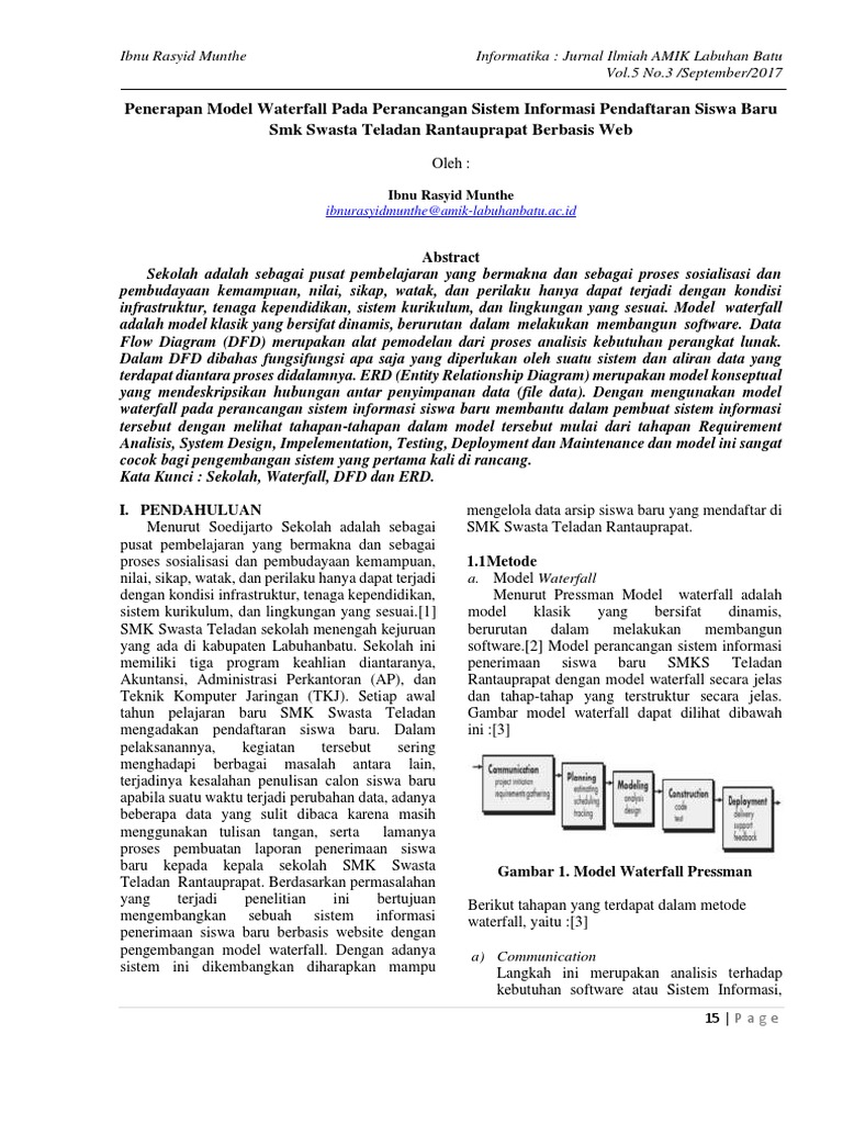 Penerapan Model Waterfall Pada Perancangan Sistem Informasi Pendaftaran ...