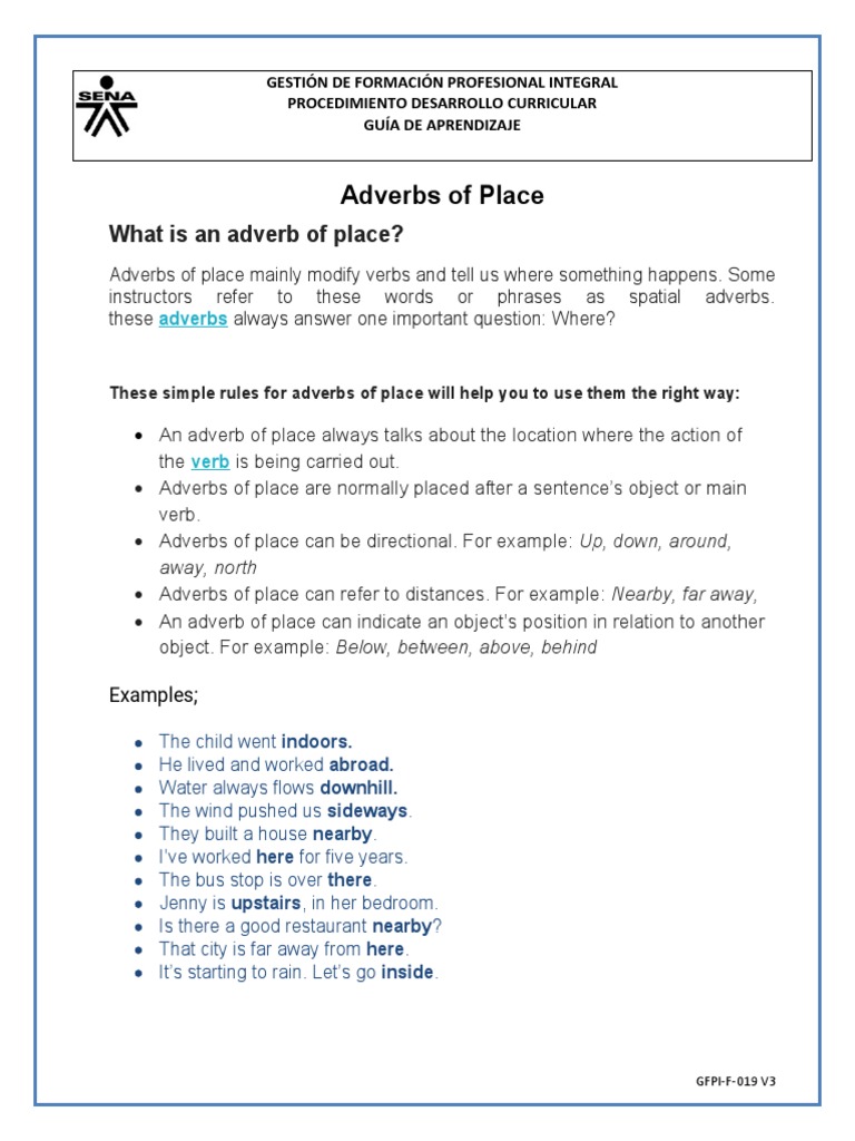 Guia 15 Adverbs of Place | PDF | Adverb | Linguistics