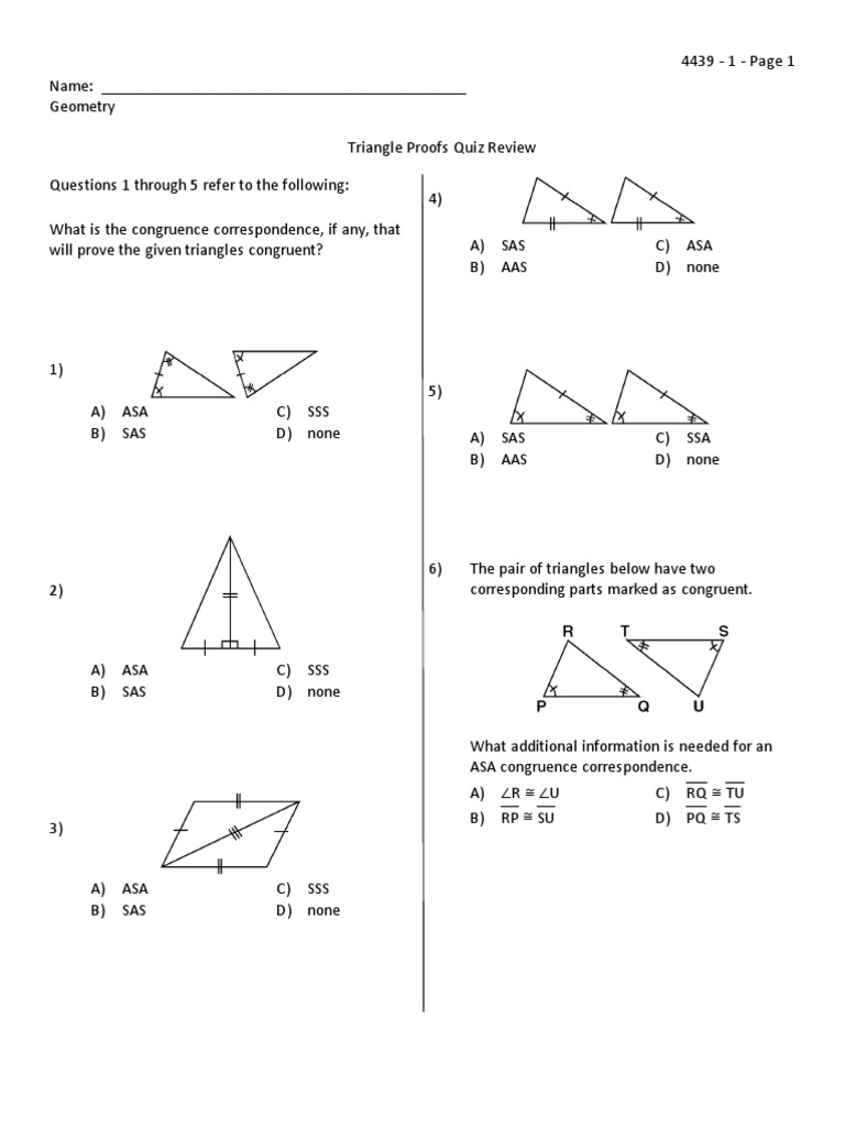 Triangle Proofs Quiz Review | PDF | Space | Numbers