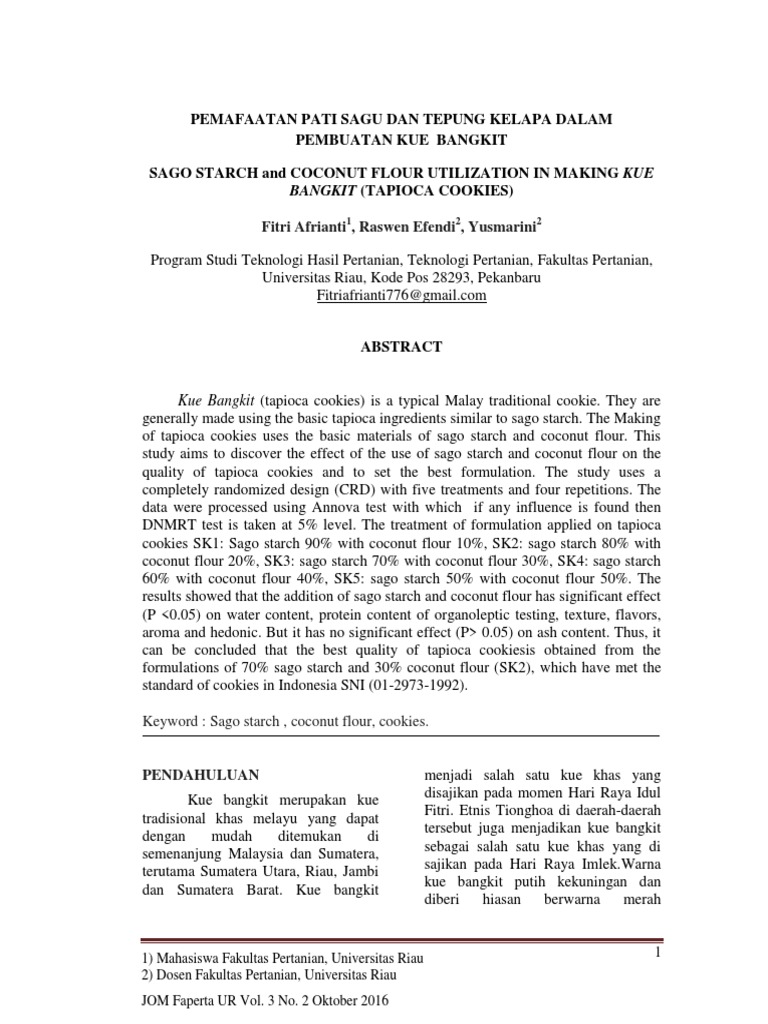 Pemafaatan Pati Sagu Dan Tepung Kelapa Dalam Pembuatan Kue Bangkit Sago ...