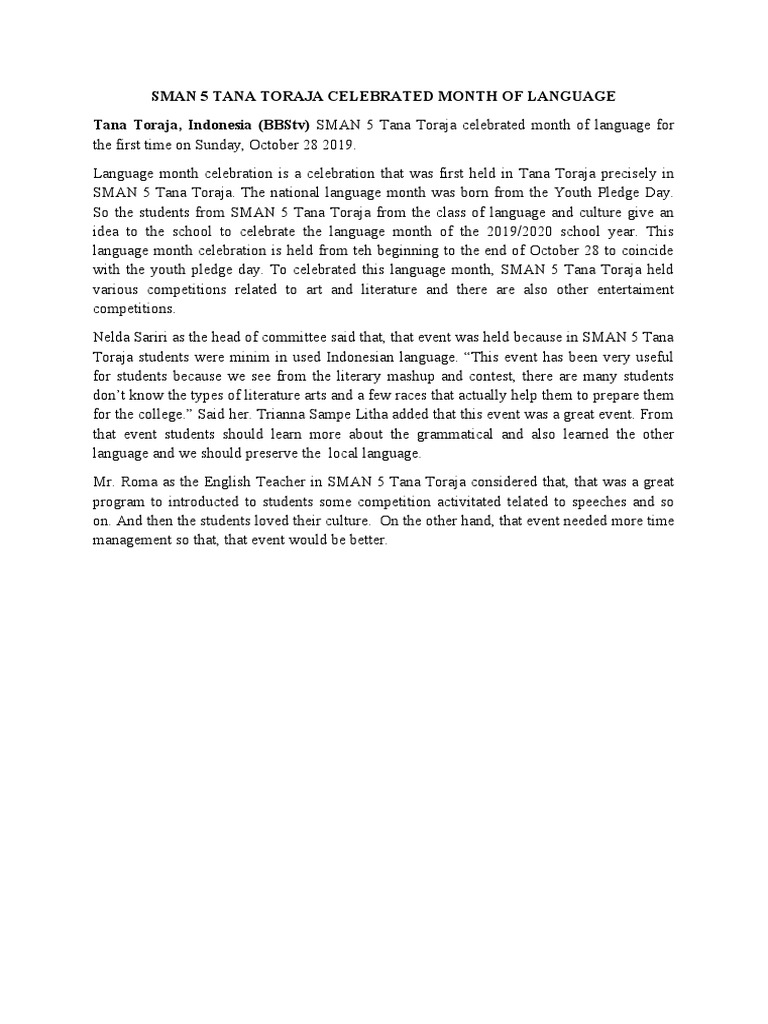 Sman 5 Tana Toraja Celebrated Month of Language Tana Toraja, Indonesia (BBSTV) Sman 5 Tana ...