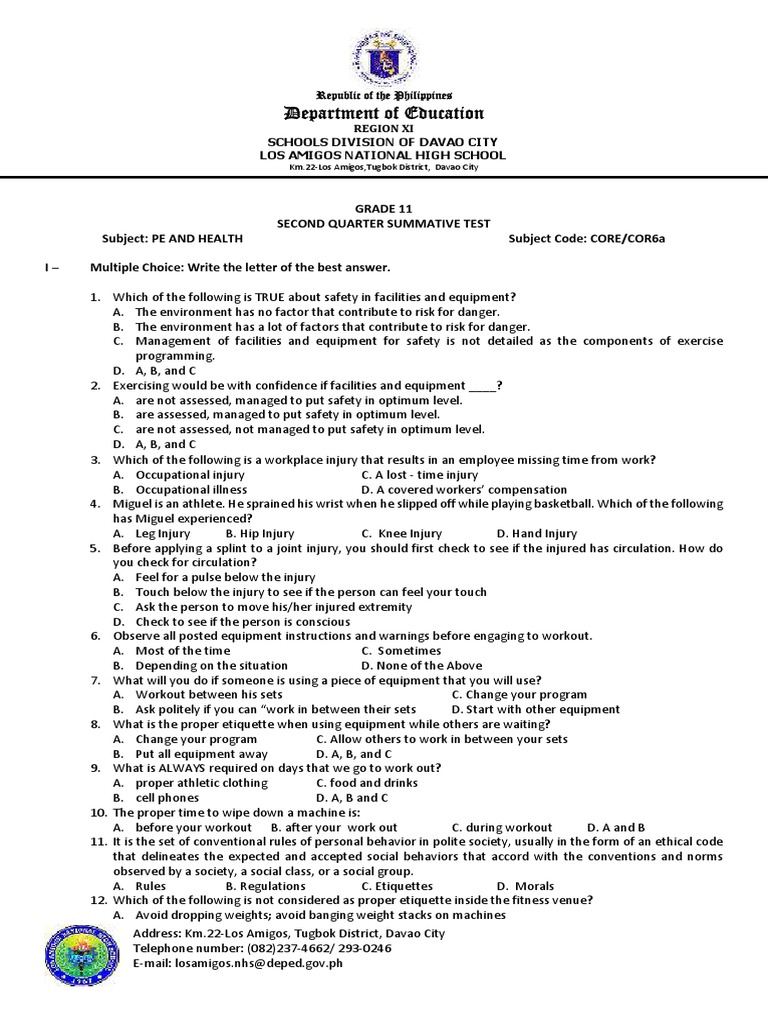 Summative Test HOPE 1 Q2 PDF | PDF | Physical Fitness | Determinants Of ...