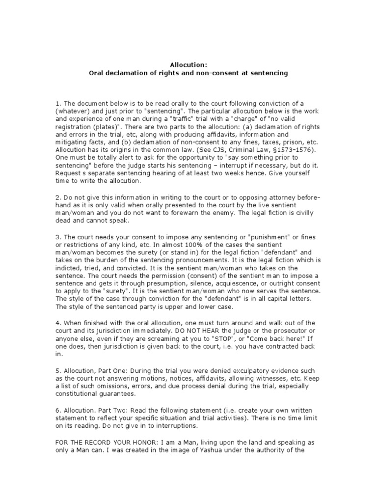 Allocution: Oral Declamation of Rights and Non-Consent at Sentencing ...