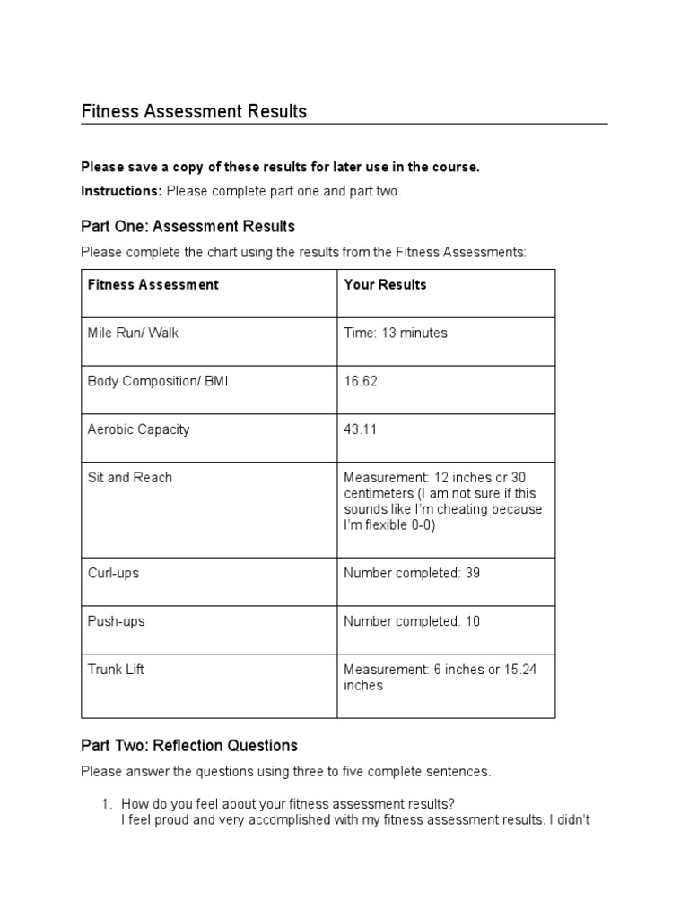 Fitness Assessment Results | PDF | Physical Exercise | Recreation