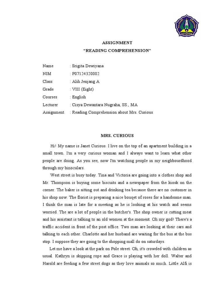 English Assginment - Srigita Dewiyana - P07124320002 - Reading ...