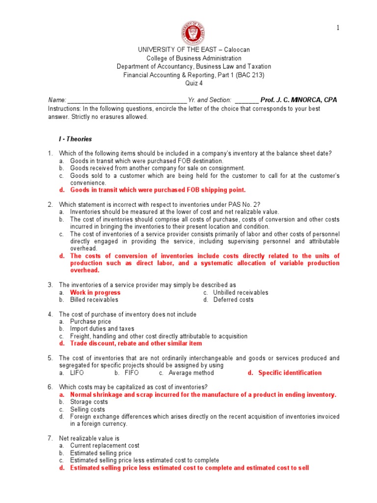 Quiz 4 - With Answers Part II | PDF | Inventory Valuation | Inventory