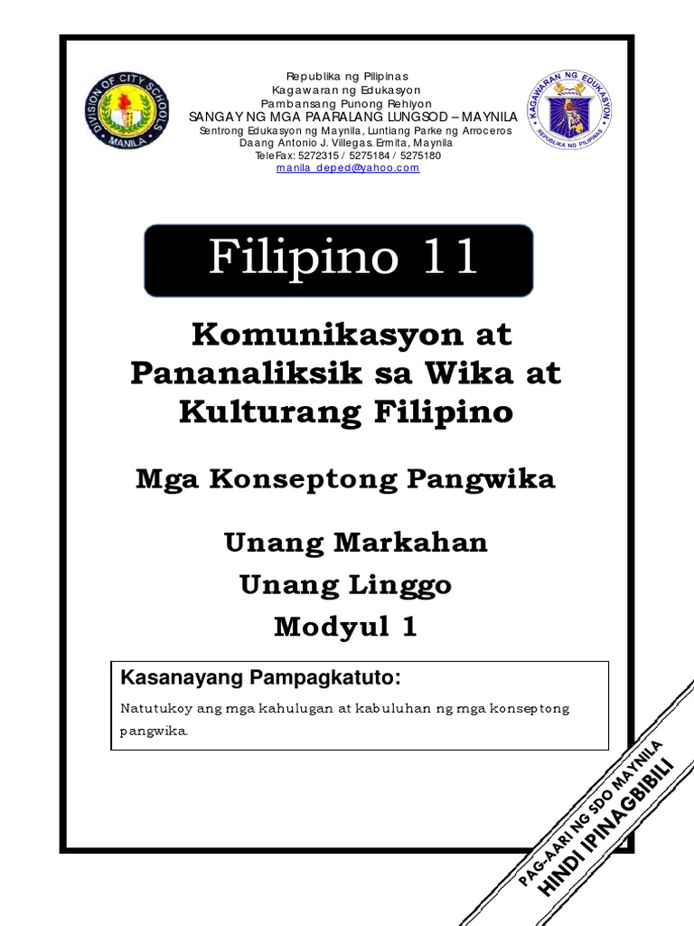 FILIPINO-11 Q1 Mod1 | PDF