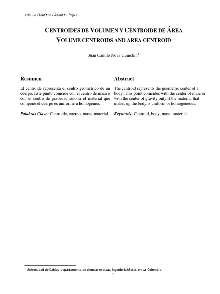 Articulo Centroide de Volumen y Area Juan Camilo Nova | PDF | Centro de ...