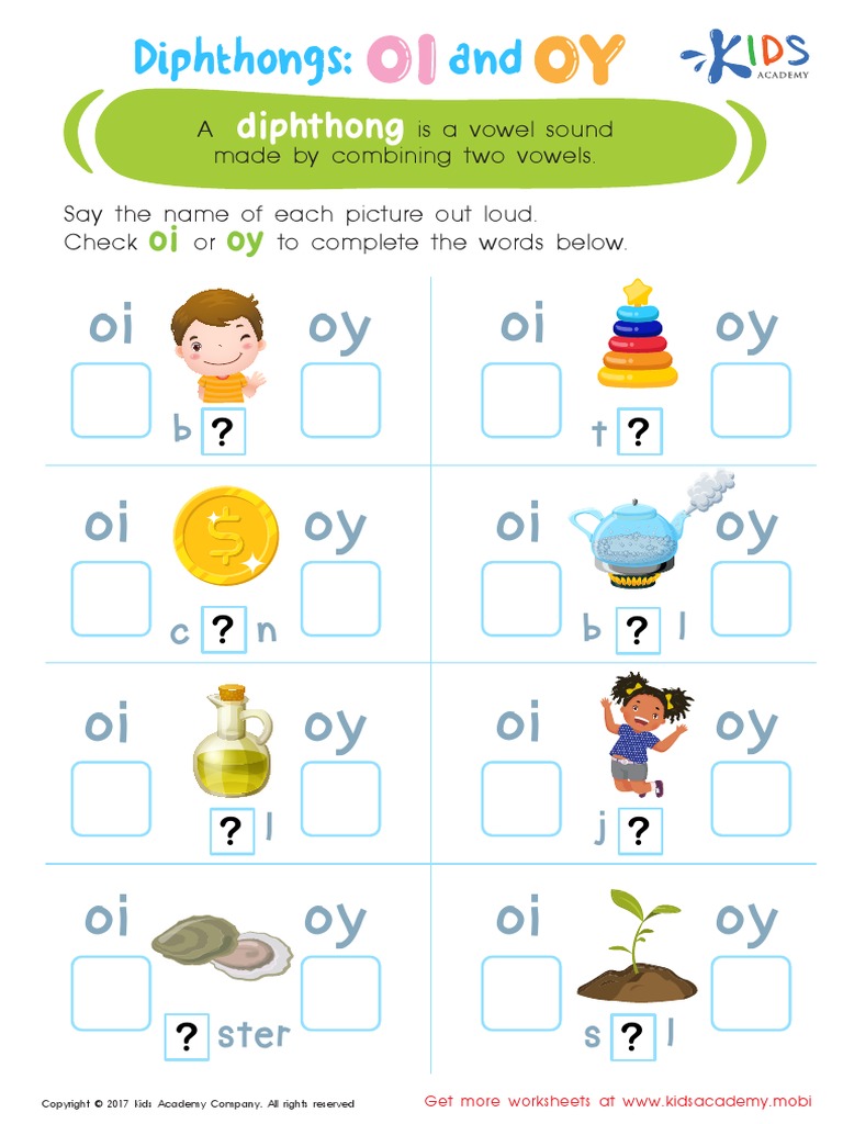 Grade 2 Vowel Diphthongs Oi Oy Worksheet | PDF